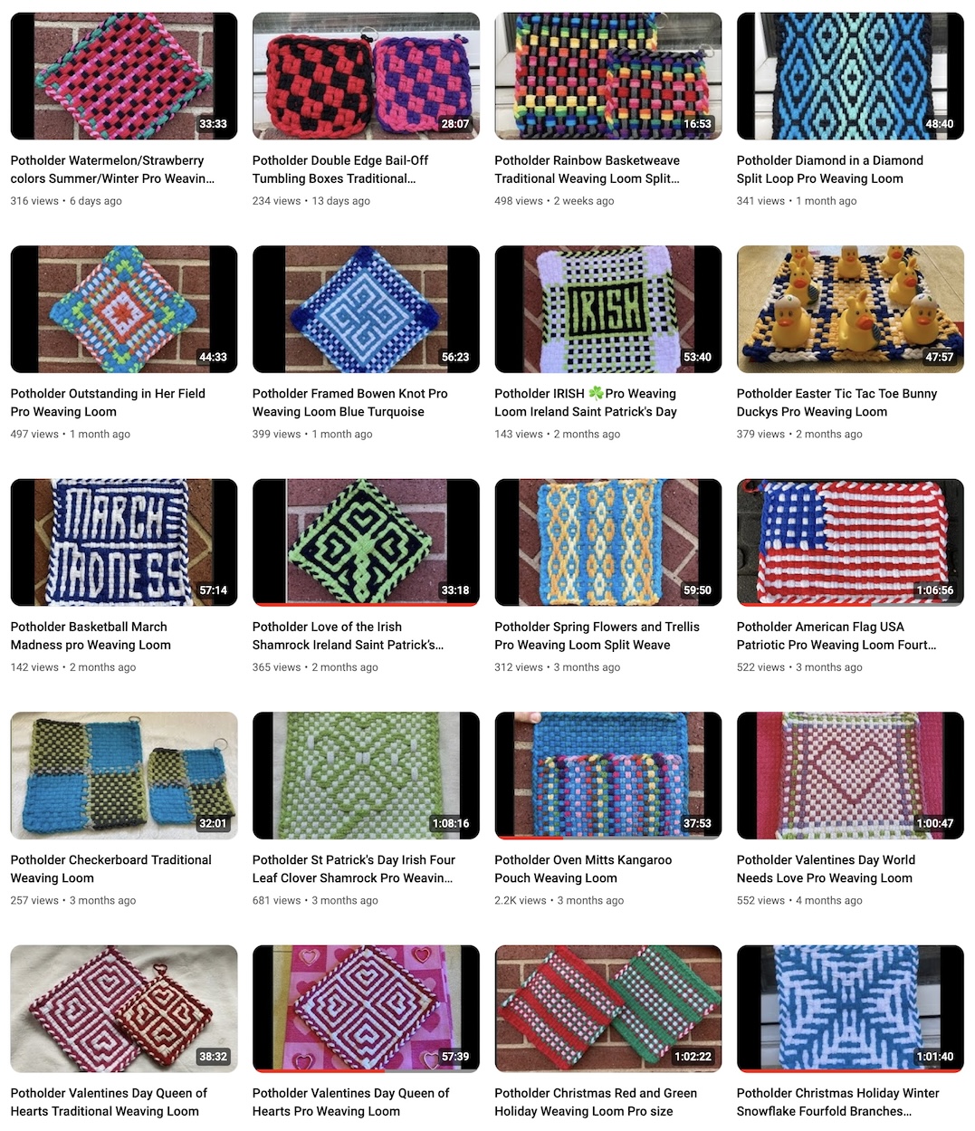 Potholder Videos by Margie Duffy – Piglet's Potholder Patterns